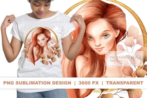 Redhead Girl Floral Png Sublimation