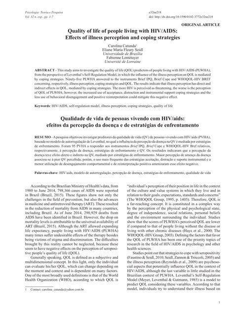 Pdf Quality Of Life Of People Living With Hivaids Effects Of Illness Perception And Coping