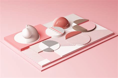 파스텔 핑크 톤의 기하학적 모양의 구성으로 디자인 3d 렌더링 일러스트레이션 3차원 형태에 대한 스톡 사진 및 기타 이미지 3차원 형태 공란 구도 Istock