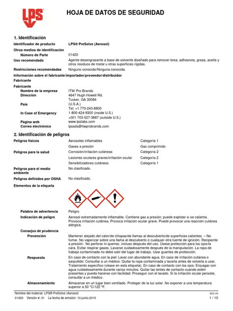 Lps Pres Solve Aerosol Pdf Agua Contaminación