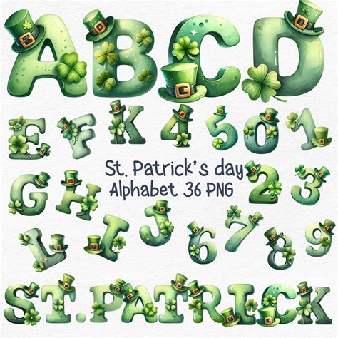St Patrick Alphabet Clipart Png Sublimation Doodle Alphabet