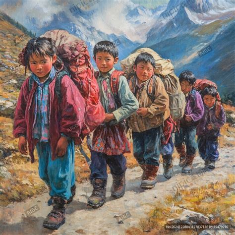 Ai创作图门巴族男孩 珞巴族男孩 珞巴族男孩女孩 门巴族男孩女孩 普米族男孩 油画小孩 普米族男孩女孩 纳西族少年 普米族男生 油画民族化 大山里的儿童 山村孩童 手绘珞巴族 艰苦上学路 独