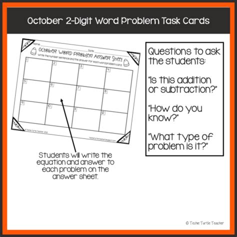Addition Subtraction 2 Digit Fall Word Problem Task Cards October Made By Teachers