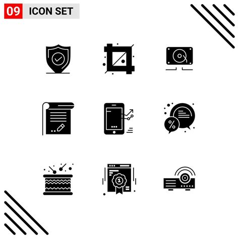 Set Of 9 Modern Ui Icons Symbols Signs For Chart Note Music Knowledge Document Editable Vector