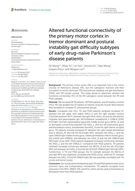 Pdf Altered Functional Connectivity Of The Primary Motor Cortex In