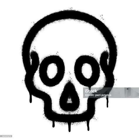 스프레이 페인티드 그래피티 해골 아이콘 흰색 배경으로 격리된 스프레이 흰색 위에 검은색으로 오버레이 스프레이가 있는 그래피티 두개골 기호 거리에 대한 스톡 벡터 아트 및