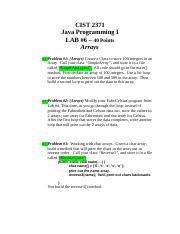 Lab6 Arrays Doc CIST 2371 Java Programming I LAB 6 40 Points