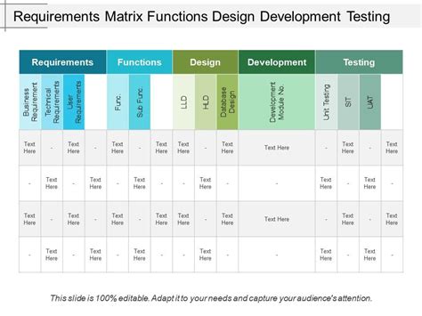 Requirements Matrix Functions Design Development Testing Presentation Powerpoint Diagrams
