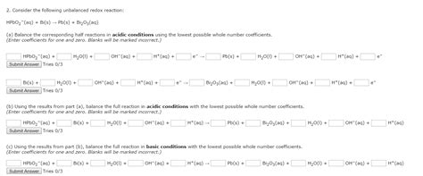 Solved Consider The Following Unbalanced Redox Reaction