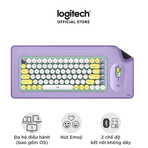 Combo Chuột Và Phím Cơ Không Dây Logitech POP KEYS MOUSE Và Bàn Di Chuột Cỡ Lớn Deskmat