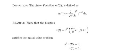 Solved DEFINITION The Error Function Erf T Is Defined As Chegg