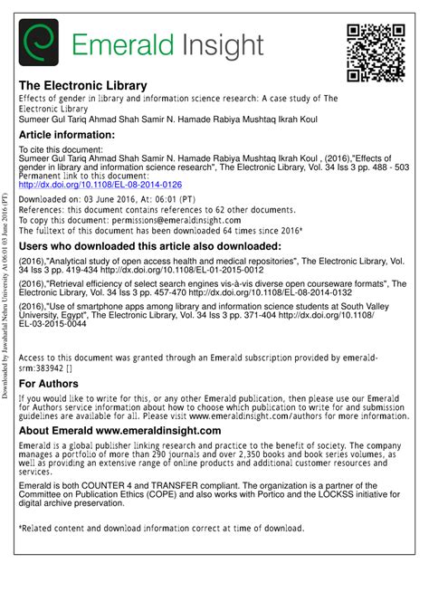 PDF Effects Of Gender In Library And Information Science Research A Case Study Of The