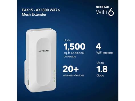 Netgear Eax15 Ax1800 Wi Fi 6 Mesh Wall Plug Range Extender And Signal Booster Refurbished