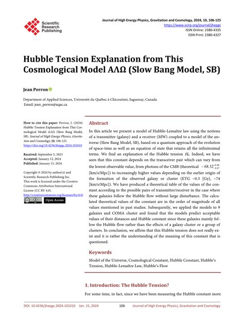 Pdf Hubble Tension Explanation From This Cosmological Model AΛΩ Slow