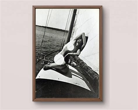 1930s Nude Woman Photography Black White Sailboat Yacht Photo Digital