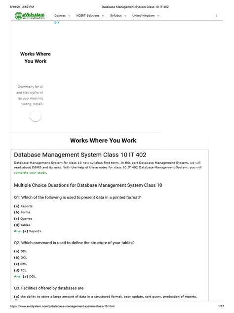 Database Management System Class 10 It 402 Pdf Relational Database Databases