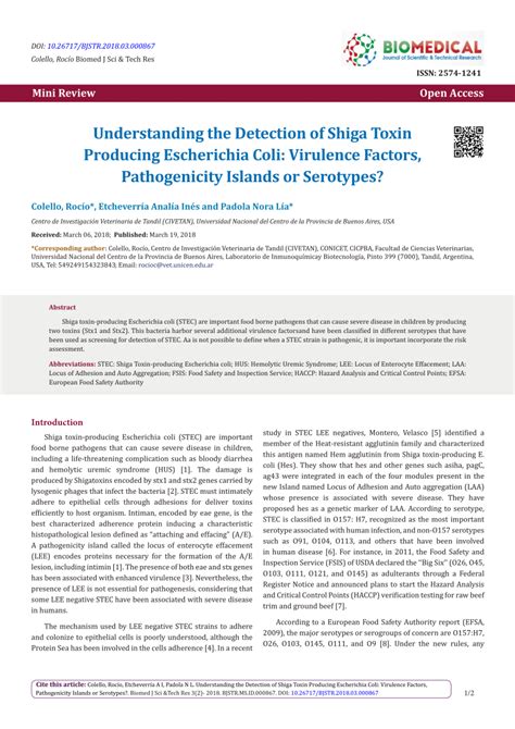 Pdf Understanding The Detection Of Shiga Toxin Producing Escherichia Coli Virulence Factors