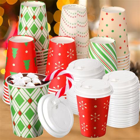 Sliner 100 Pcs Christmas Disposable Paper Cups 9 Oz Hot