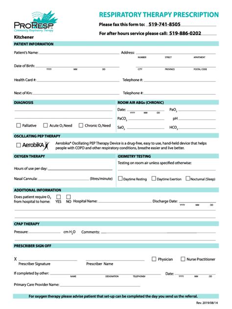 Fillable Online Respiratory Therapy Prescription Form Fax Email Print Pdffiller