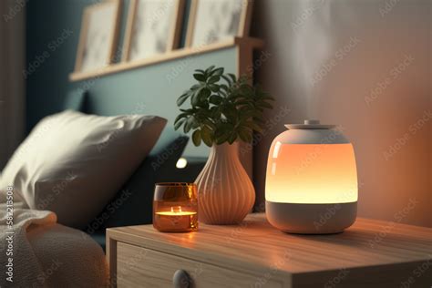 Ultrasonic Electronic Aroma Diffuser On A Bedside Table In A Modern Bedroom Photorealistic