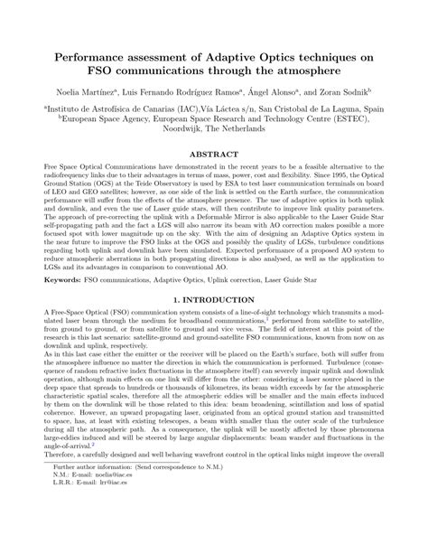 Pdf Performance Assessment Of Adaptive Optics Techniques On Fso Communications Through The