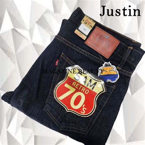 Justin กางเกงยีนส์ ขาเดฟ ริมแดง มี 2 สี กระดุม พร้อมส่ง Th