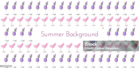 보라색과 분홍색 음료 잔과 여름 배경은 꽃 라벤더 벚꽃 사쿠라 꽃잎을 장식했습니다 배너 웹 초대장에 대 한 벡터 일러스트 레이 션 개화기에 대한 스톡 벡터 아트 및 기타