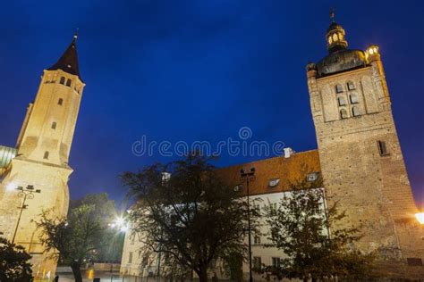 Plock Castle And Cathedral At Night Stock Image Image Of Blue Castle