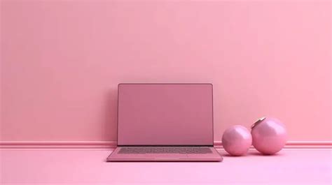 핑크 노트북 3d 일러스트와 함께 현대적인 미니멀리스트 노트북 모형 하이테크 비전 감시 장치 컴퓨터 컴퓨터 모니터 배경