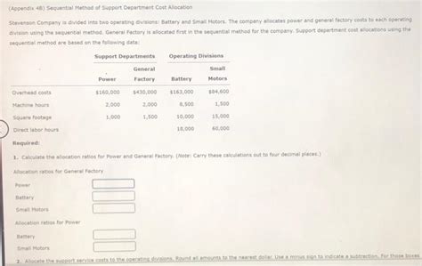 Solved Appendix 48 Sequential Method Of Support Department