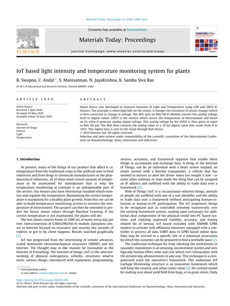 Pdf Iot Based Light Intensity And Temperature Monitoring System For