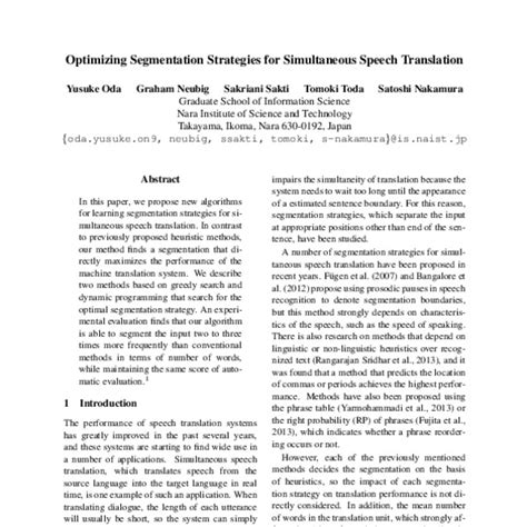 Optimizing Segmentation Strategies For Simultaneous Speech Translation Acl Anthology