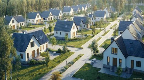 Modern Suburban Houses Forming Residential Area With Paved Sidewalks