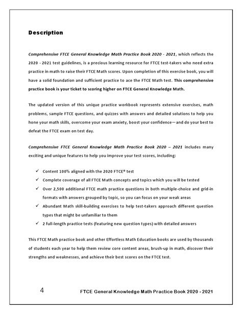 Ftce General Knowledge Math Preparation 2020 2021 Ftce Math Workbook