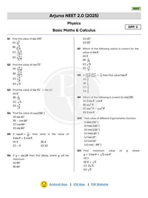 Basic Maths And Calculus Dpp 02 Of Lec 03 Arjuna Neet 20 2025 Pdf