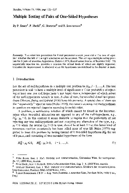 Pdf Multiple Testing Of Pairs Of One Sided Hypotheses