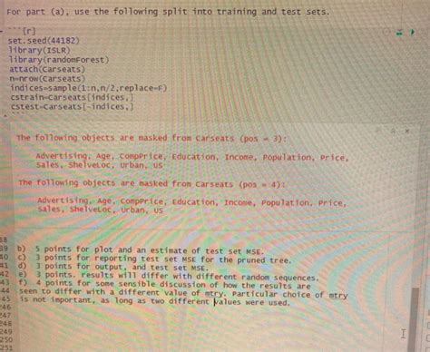 A Use The Following Split Into Training And Test Chegg