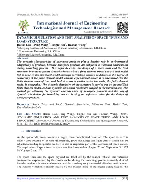 Pdf Dynamic Simulation And Test Analysis Of Space Truss And Load Structure