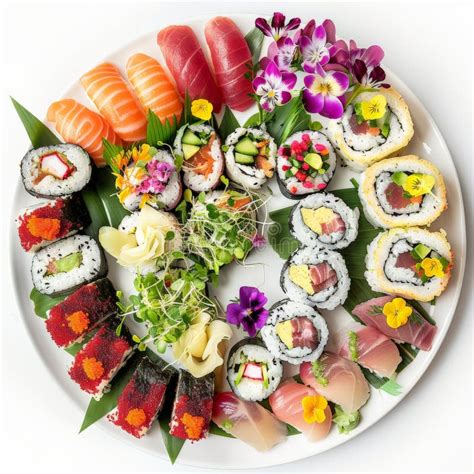 A Beautifully Arranged Sushi Platter With Colorful Rolls Nigiri And