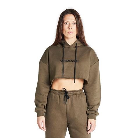 Unleash Scorpio Fleece Oversized Crop Hoodie Olive