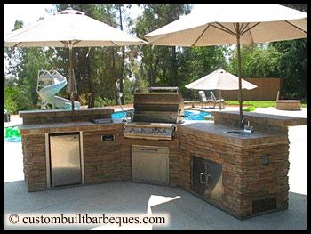Outdoor Bbq Grill With Umbrellas And Chairs