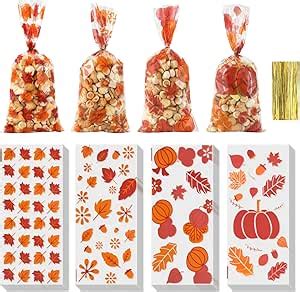 Fall Cellophane Treat Bags 100pcs Fall Goodie T Bags