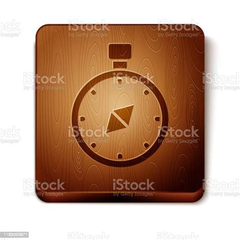 흰색 배경에 격리 된 갈색 나침반 아이콘입니다 윈드 로즈 탐색 기호입니다 바람 장미 표지판 나무 사각형 버튼입니다 벡터 일러스트레이션 0명에 대한 스톡 벡터 아트 및 기타