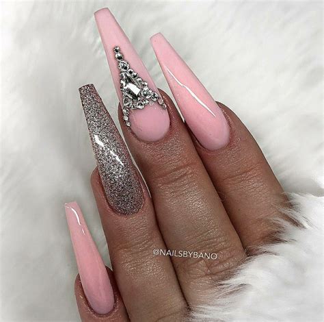 Long Ballerina Nails Nails With Rhinestones Pink And Gray Nails Acrylic Nails Ballerina