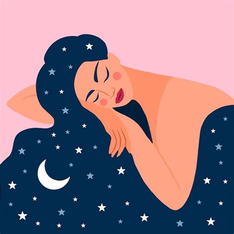 Premium Vector Sleeping Girl With Long Hair Woman Dreaming In Night