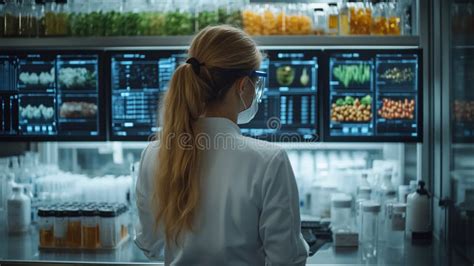 Scientist Analyzes Food Samples On Multiple Screens Stock Image Image Of Biology Vegetable