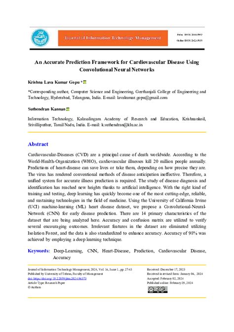 Pdf An Accurate Prediction Framework For Cardiovascular Disease Using Convolutional Neural