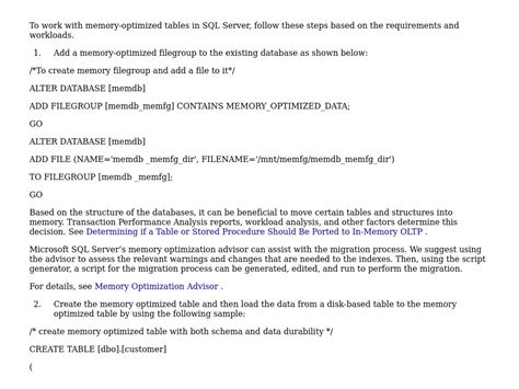 Create Memory Optimized Tables Microsoft Sql 2019 On Intel Optane