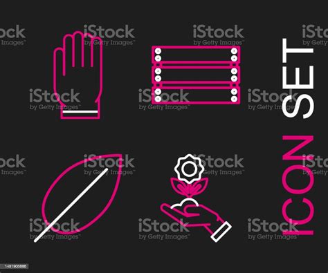 세트 라인 꽃 잎 나무 상자 및 정원 장갑 아이콘을 들고 손 벡터 개념에 대한 스톡 벡터 아트 및 기타 이미지 개념 고무 나무 Istock