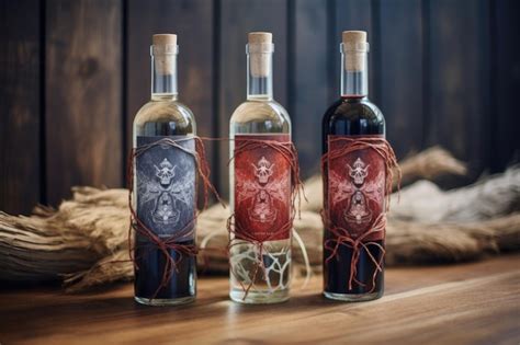 Premium Ai Image Vodka Bottles With Custom Labels And Twine Created With Generative Ai
